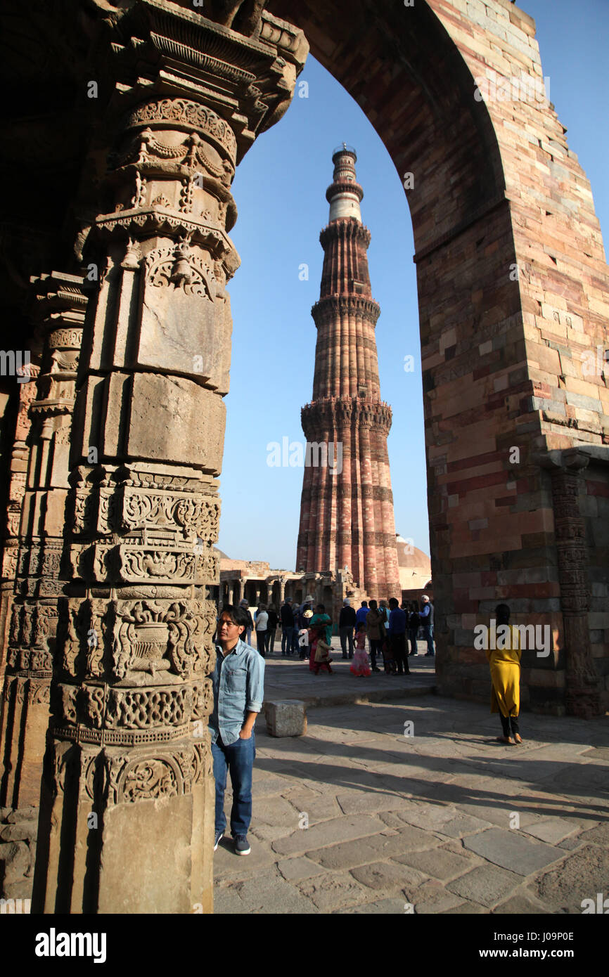 Qutab minar in delhi is among the tallest and famous hi-res stock ...