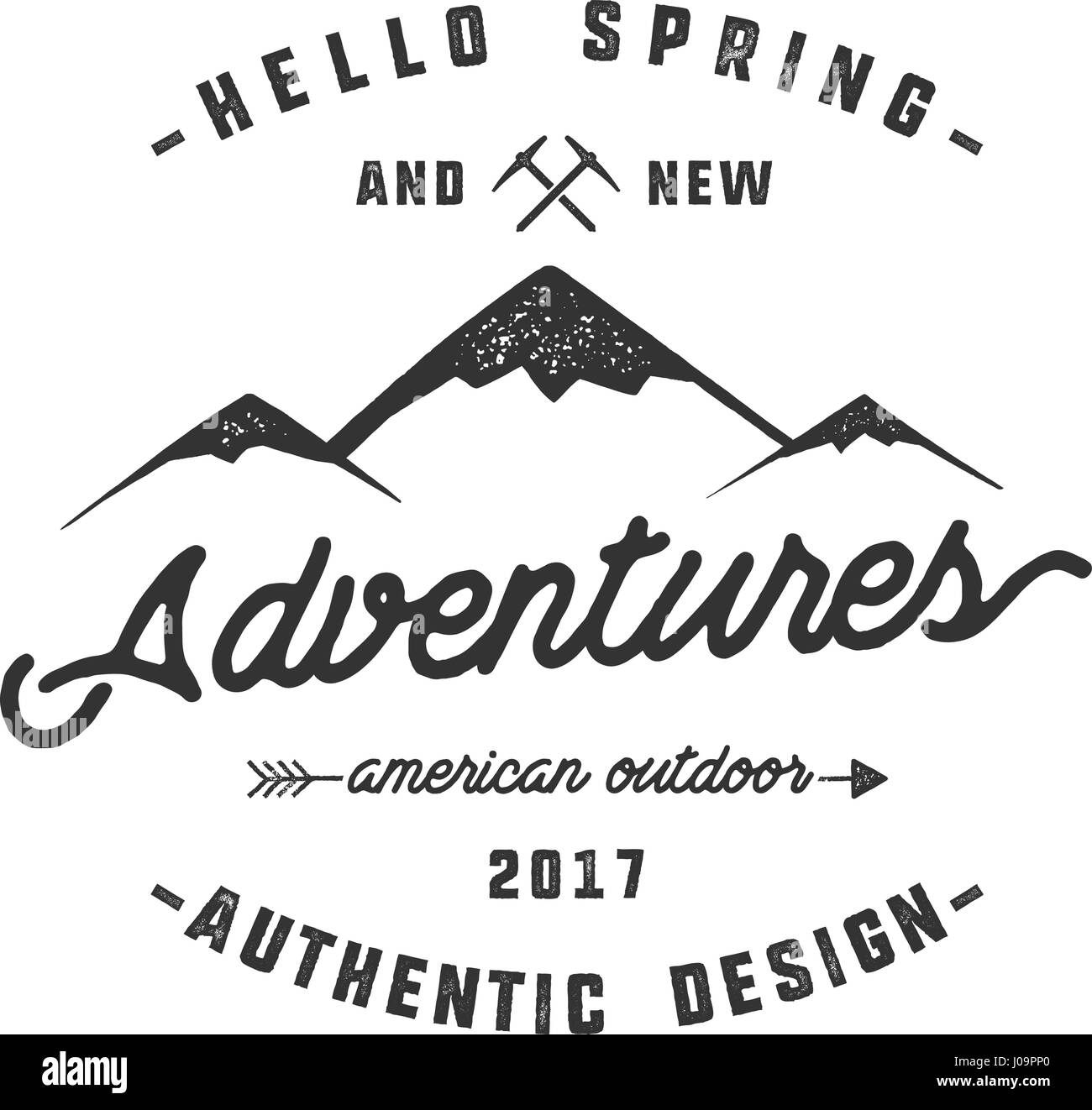 Vintage adventure Hand drawn label design. Hello spring and new ...