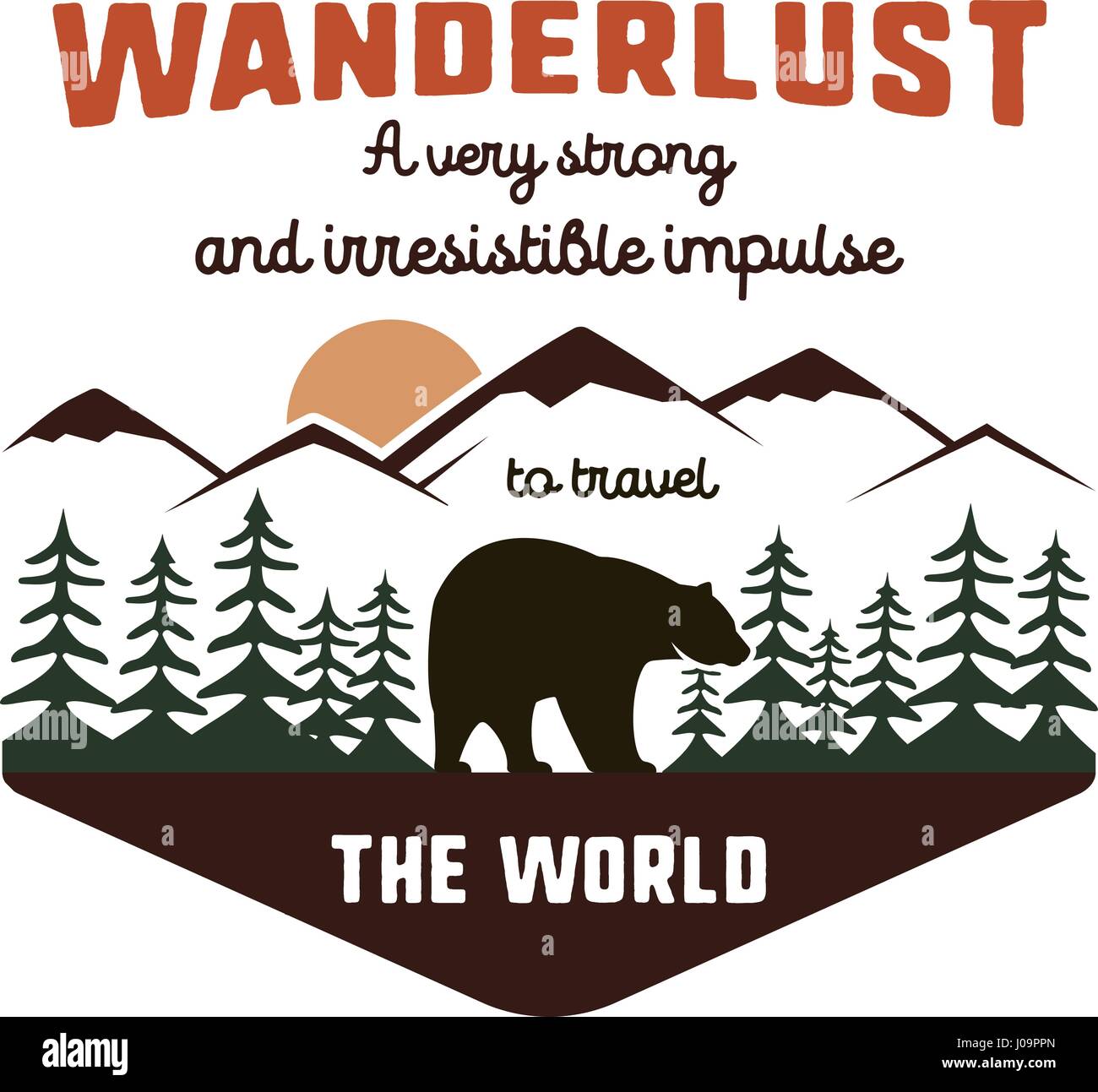 Vintage adventure hand drawn label design. Definition of wanderlust ...
