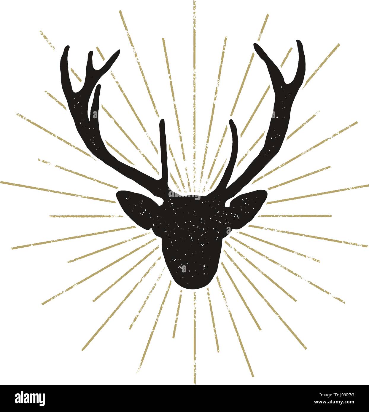 Deer shape with sunbursts. Silhouette animal design. Black wild animal ...