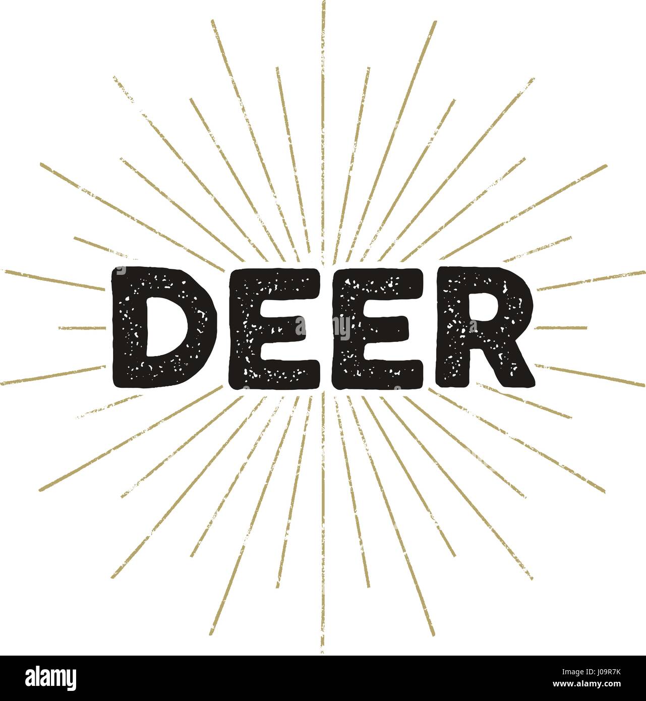 Deer typography insignia. Text and sunbursts. Isolated on white ...