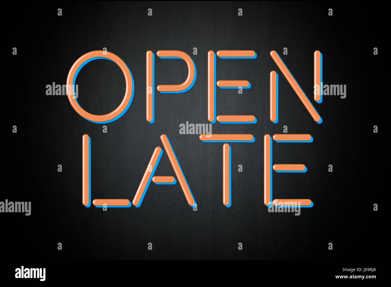 Electric signboard with bright neon lights, with open late text on ...