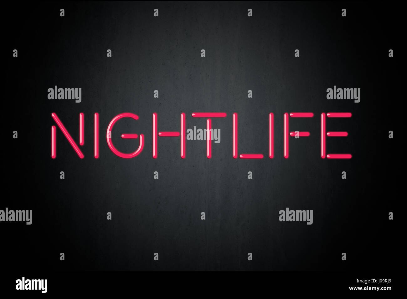 Electric signboard with bright neon lights, with red nightlife text on ...