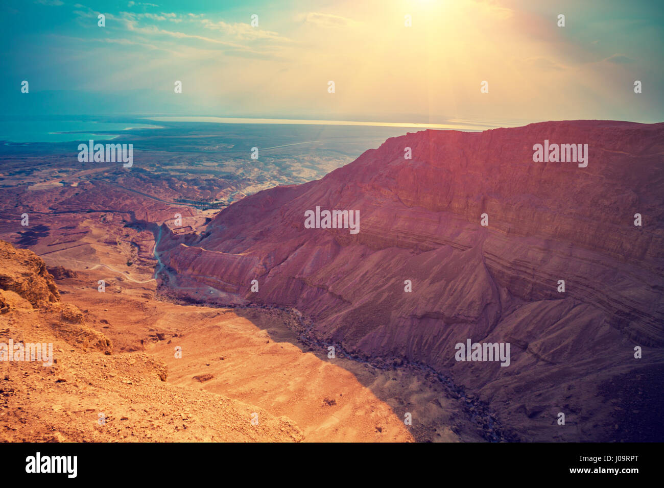Beautiful sunrise over mountain. Judaean desert, Masada, Israel Stock ...