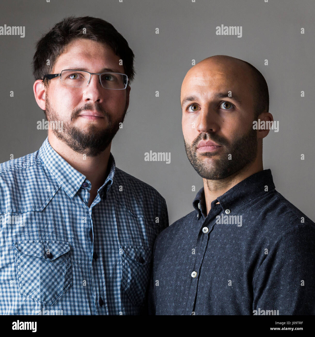 Portrait of Dominique Albertini (journalist) (left) and David Doucet ...