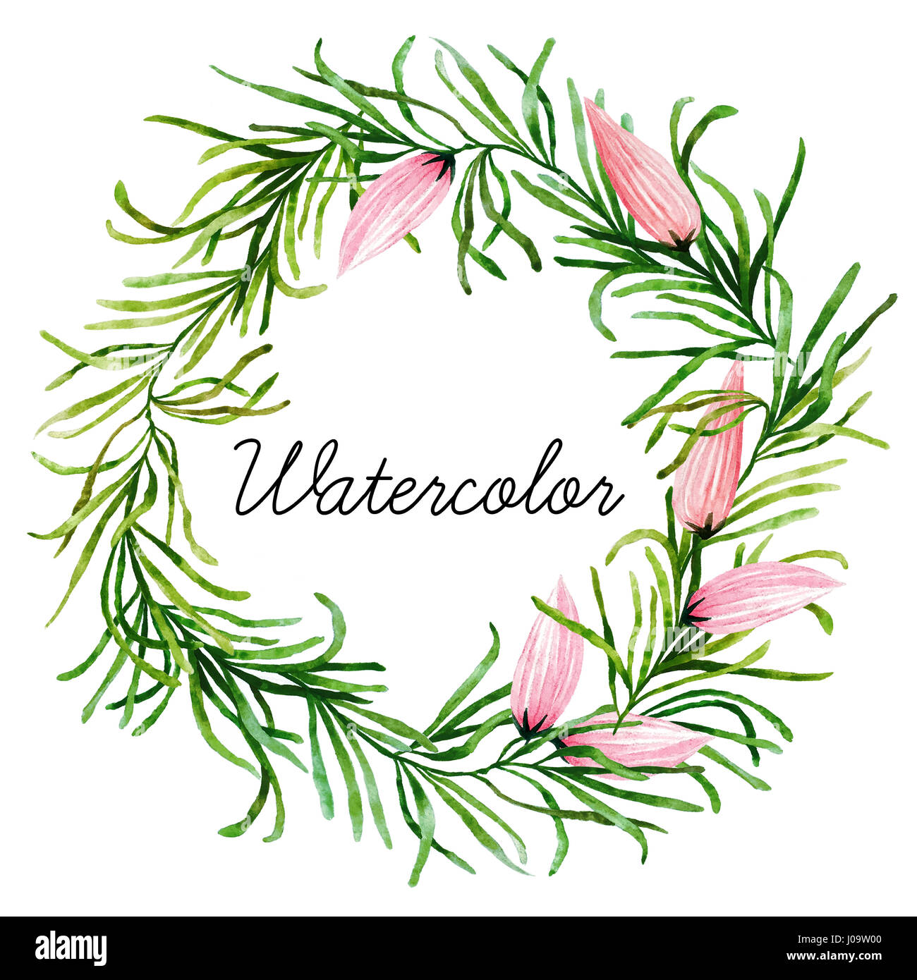 Big watercolor botanical wreath. Beautiful botanical wreath isolated on ...