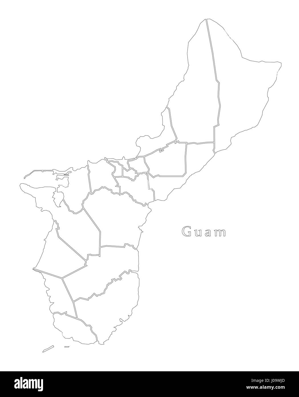 Guam outline silhouette map illustration with districts Stock Vector ...