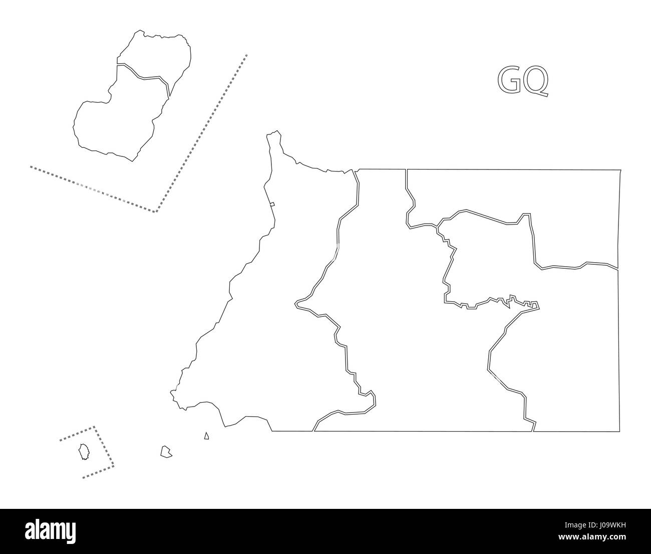 Equatorial Guinea outline silhouette map illustration with provinces ...
