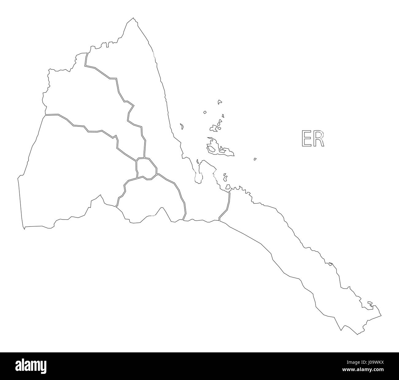 Eritrea Outline Silhouette Map Illustration With Regions Stock Vector Image And Art Alamy