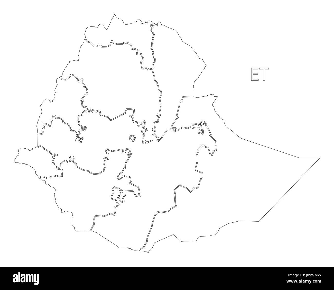 Ethiopia outline silhouette map illustration with regions Stock Vector ...