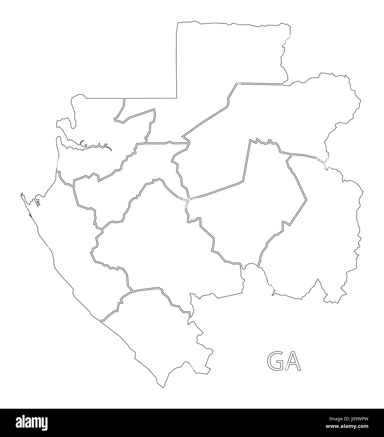 Gabon outline silhouette map illustration with provinces Stock Vector ...