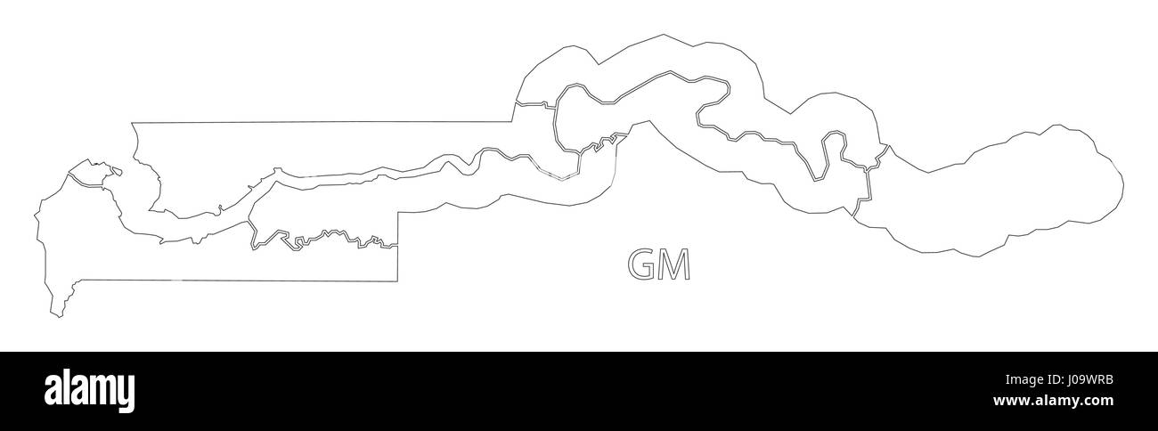 Gambia outline silhouette map illustration with governorates Stock ...