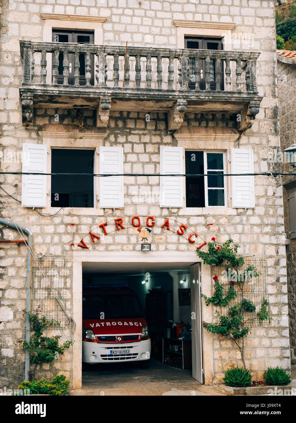Firemen building in Perast. Fire Department Stock Photo - Alamy