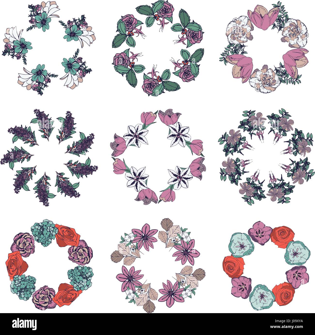 Vector set of flowers in circular shape Stock Vector Image & Art - Alamy