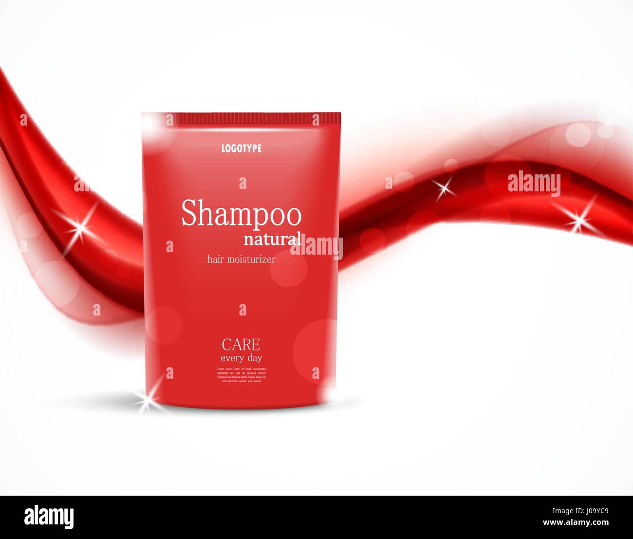 Hair moisturizer cosmetic design template with red realistic bottle on ...