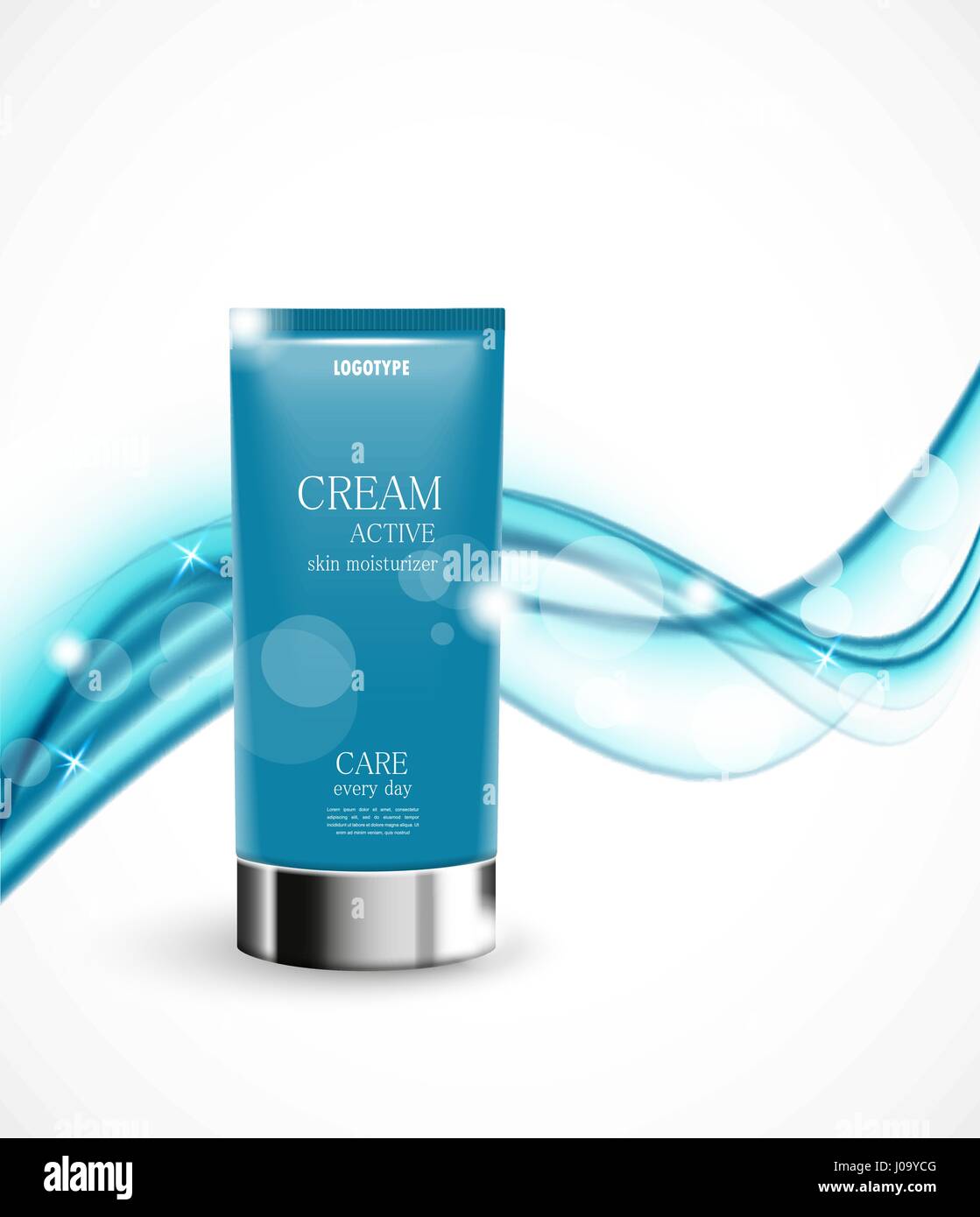 Skin moisturizer cosmetic design template with blue realistic bottle on ...