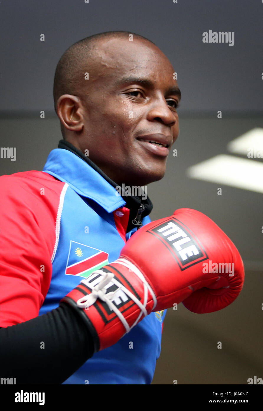 Namibia's Julius Indongo during the public workout at St Enoch's Centre ...