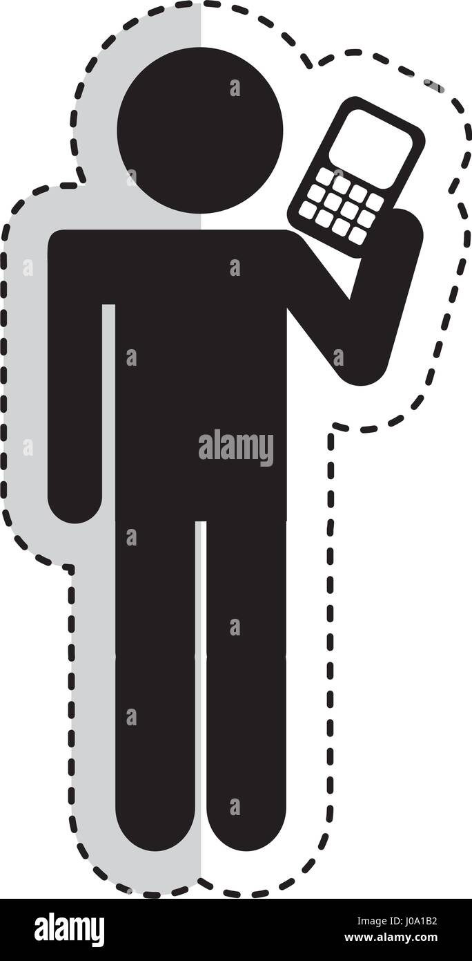 human figure with cellphone device isolated icon Stock Vector Image ...