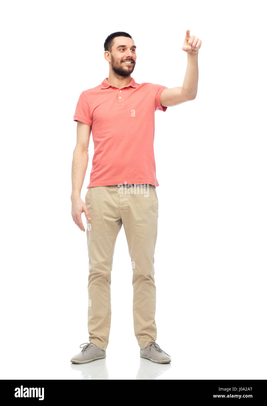 happy man touching something imaginary Stock Photo - Alamy