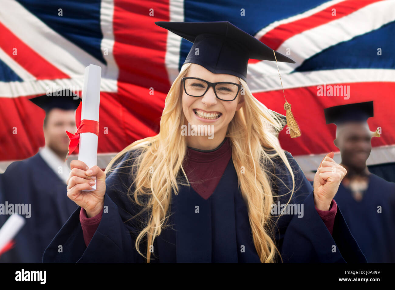 happy student with diploma celebrating graduation Stock Photo - Alamy