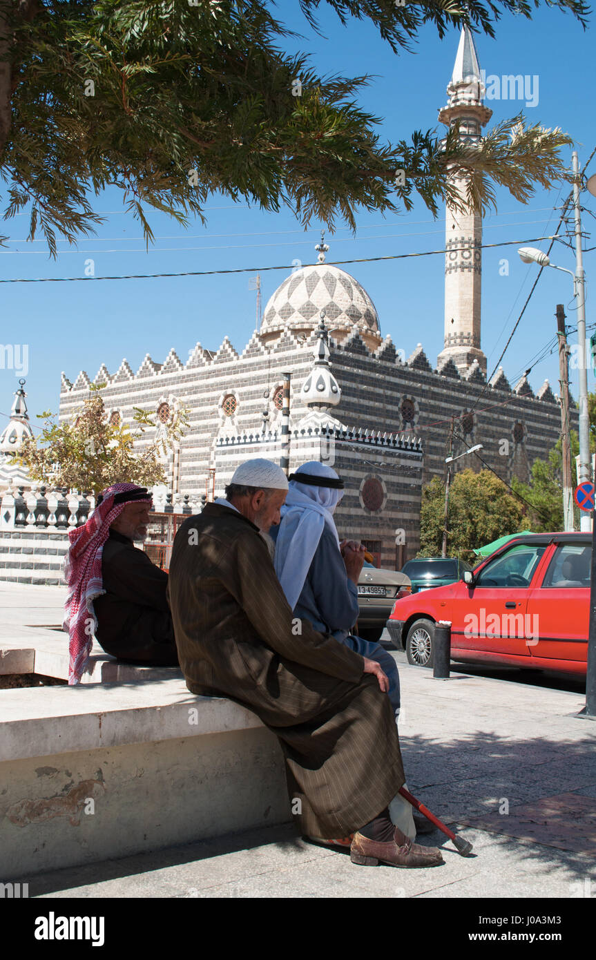 Jordan: muslim men in front of Abu Darwish Mosque, built in 1961 on the ...