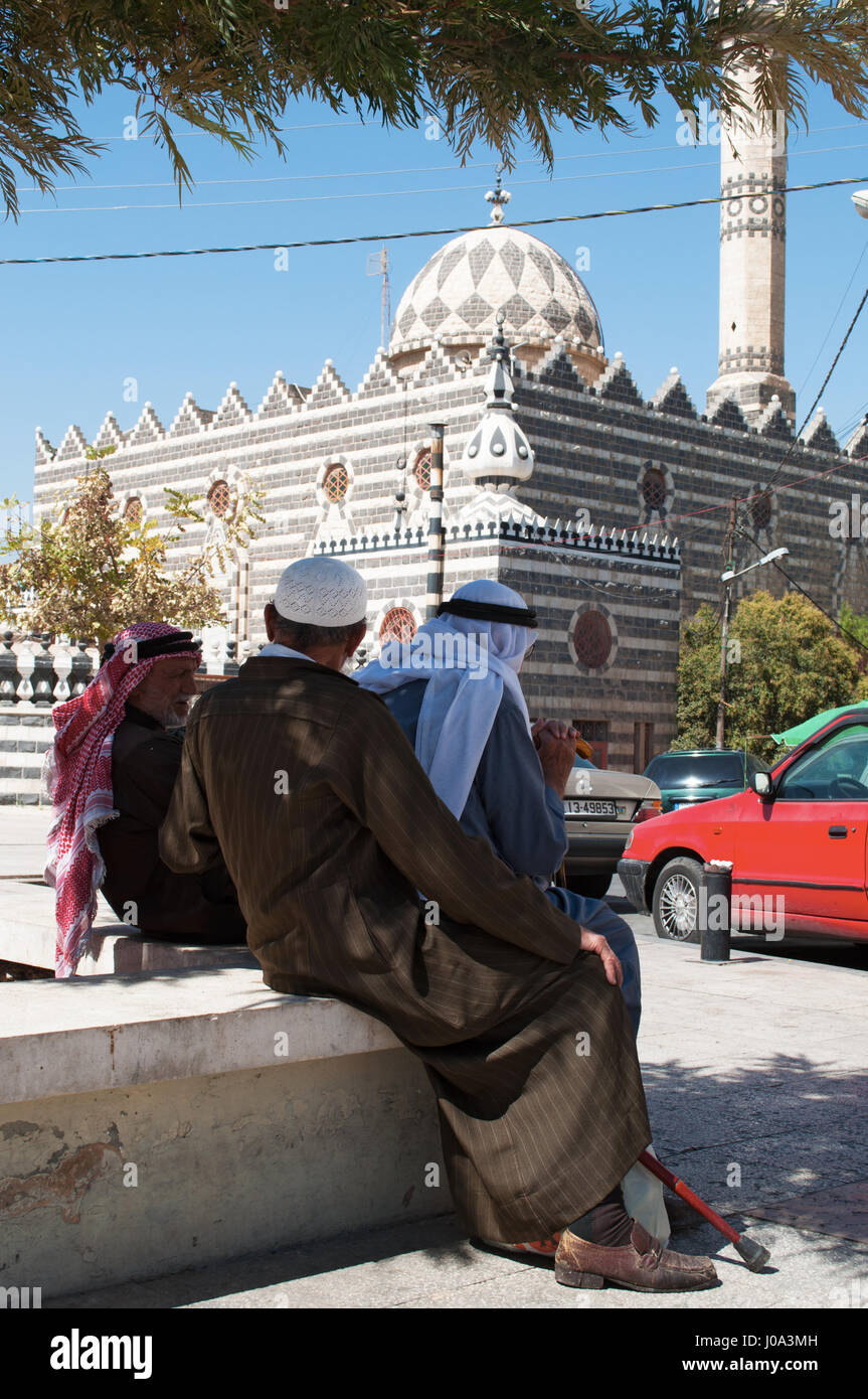 Jordan: muslim men in front of Abu Darwish Mosque, built in 1961 on the ...