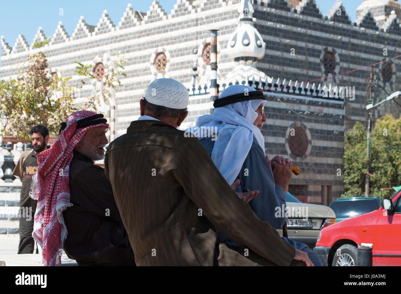 Jordan: muslim men in front of Abu Darwish Mosque, built in 1961 on the ...