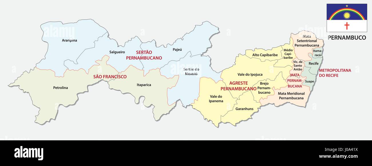 pernambuco administrative and political map with flag Stock Vector ...