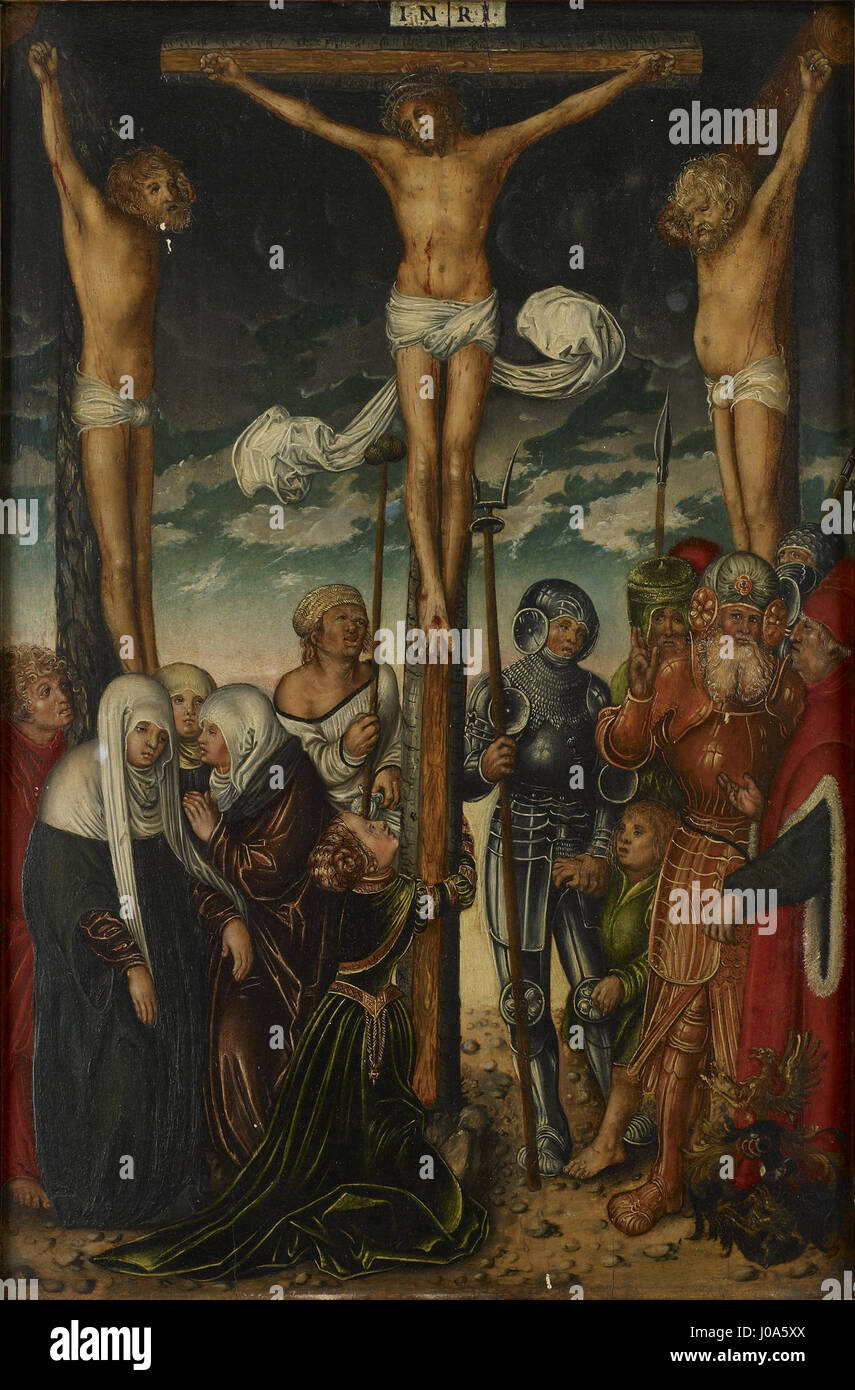 Lucas Cranach the Elder's 'Die Kreuzigung' (The Crucifixion) is a painting that depicts the ...