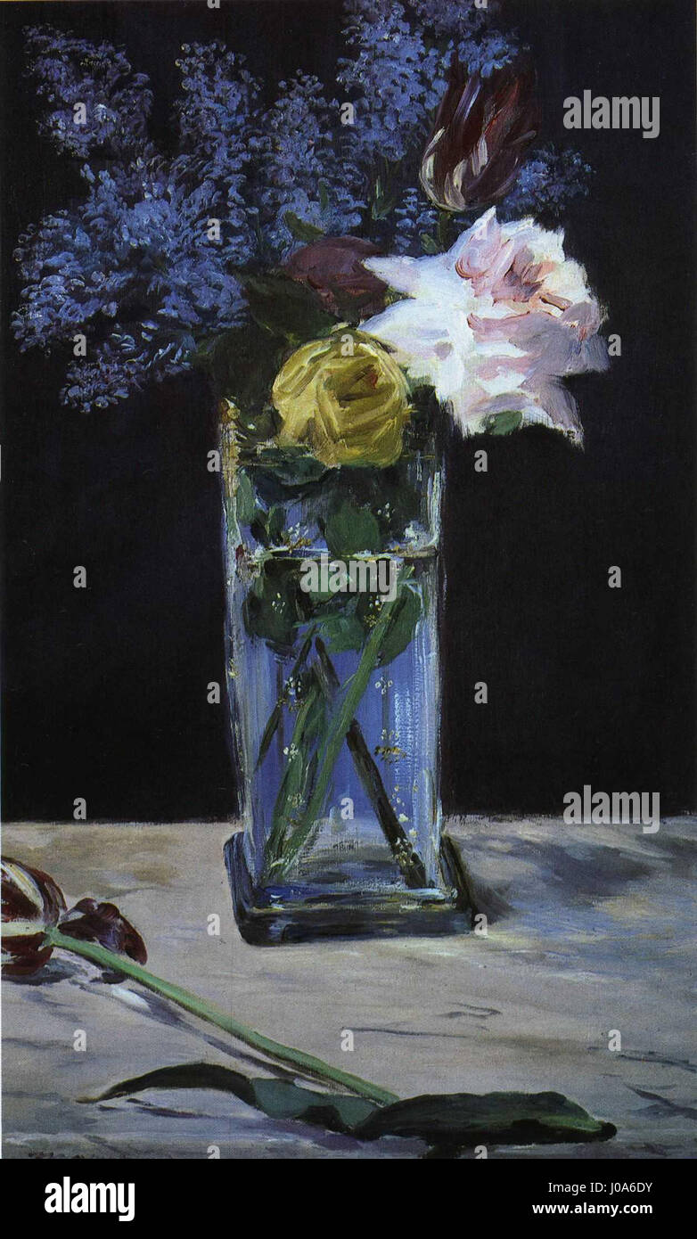 ‘Roses, Tulips et Lilas dans un vase de cristal’ by Édouard Manet ...