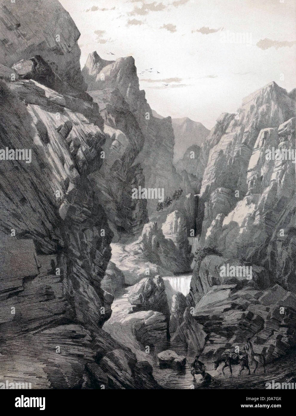 ‘Gorge in the mountains, Fars’ by Eugène Flandin is a landscape ...