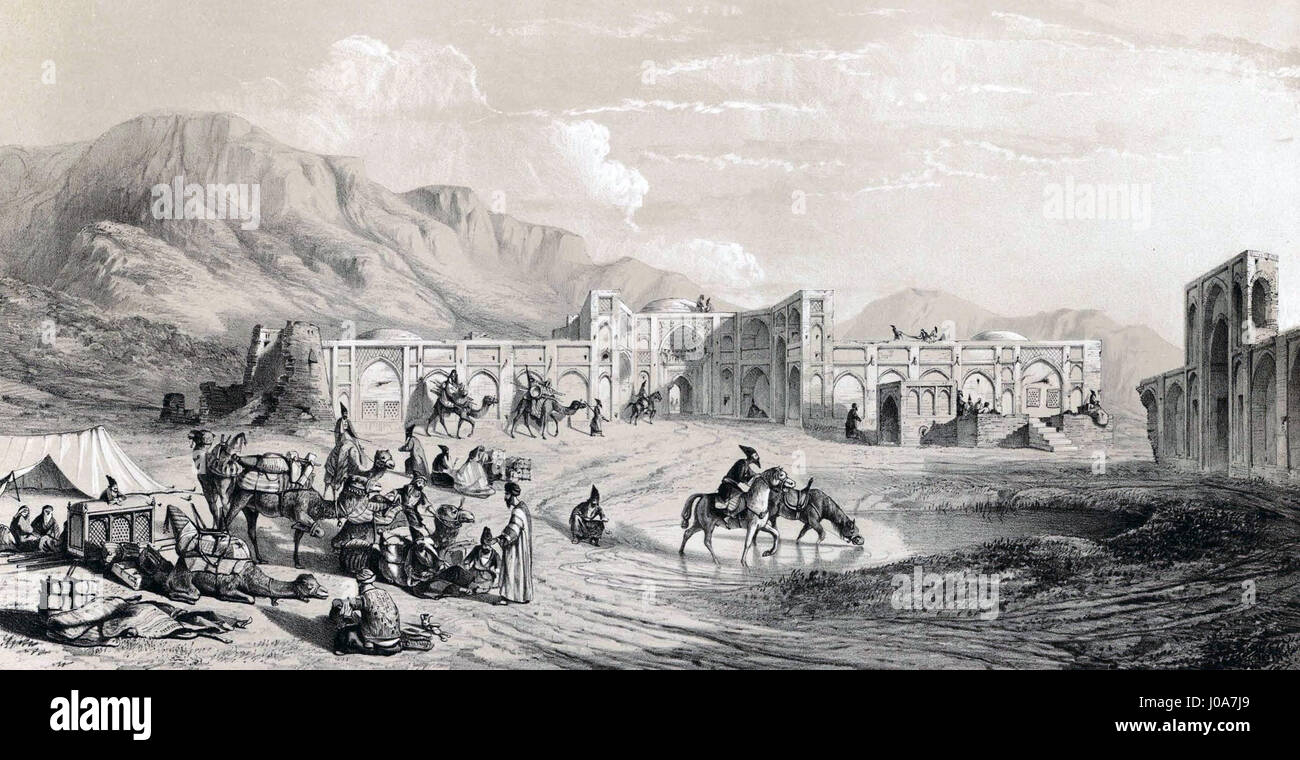 This exterior view of the Caravanserai Mahyar, illustrated by Eugène ...