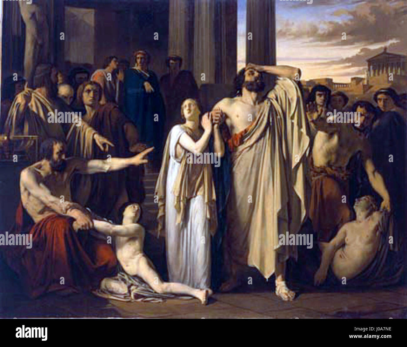 'Oedipe et Antigone s'exilant de Thèbes' by Louis Duveau depicts the ...