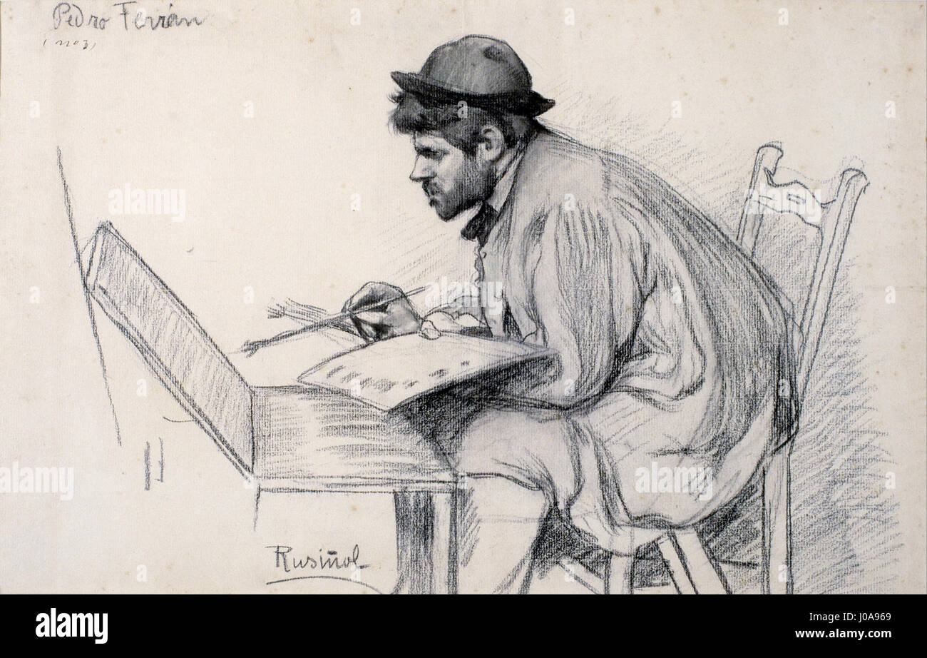 Santiago Rusiñol - Portrait of Pere Ferran Painting Stock Photo - Alamy