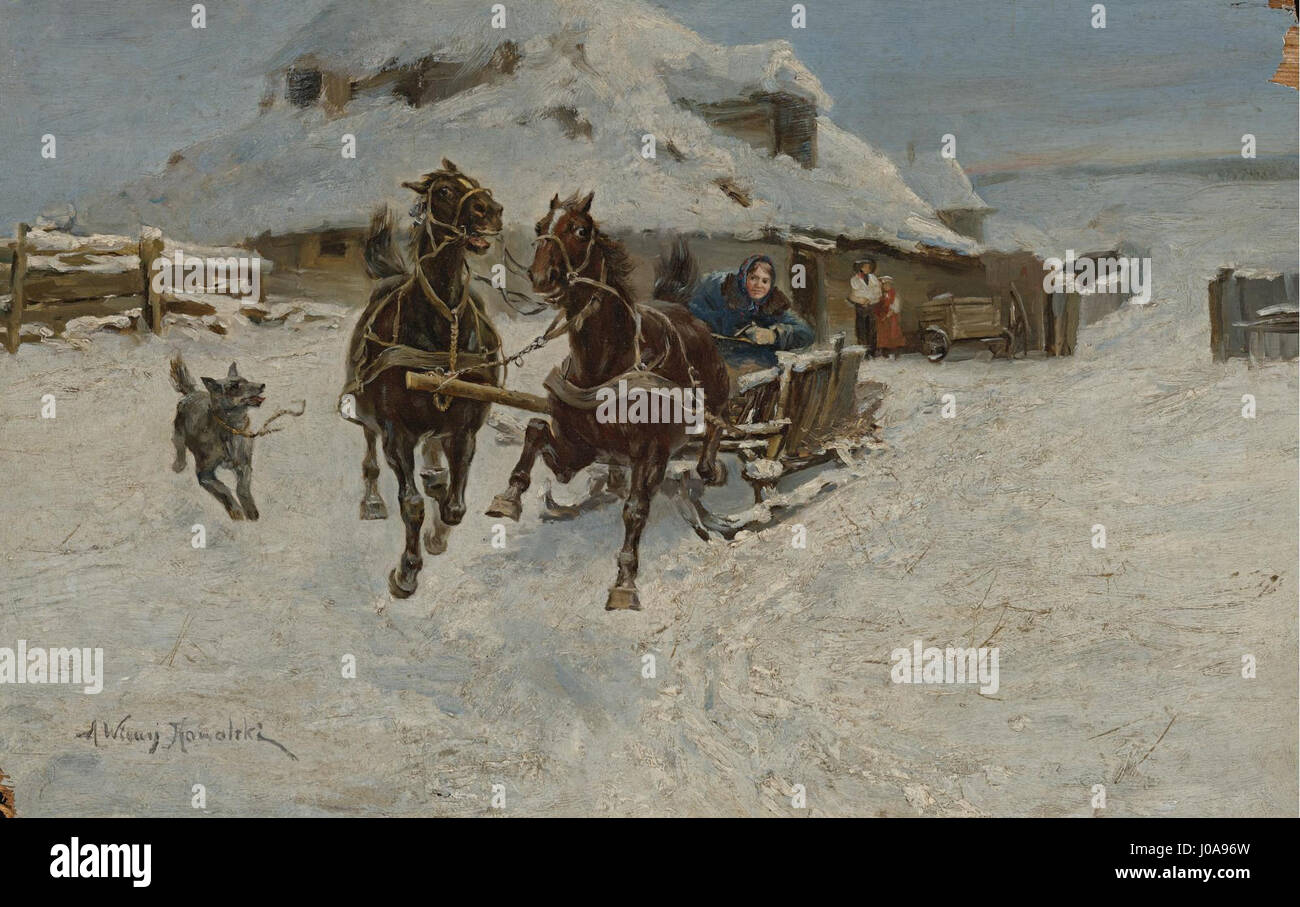 Alfred Wierusz-Kowalski’s 'Przejazdźka trojka' (Troika Ride) depicts a ...