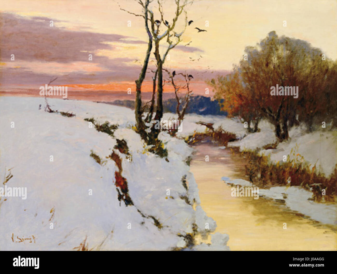 Spányi - Winter riverside by sunset Stock Photo - Alamy