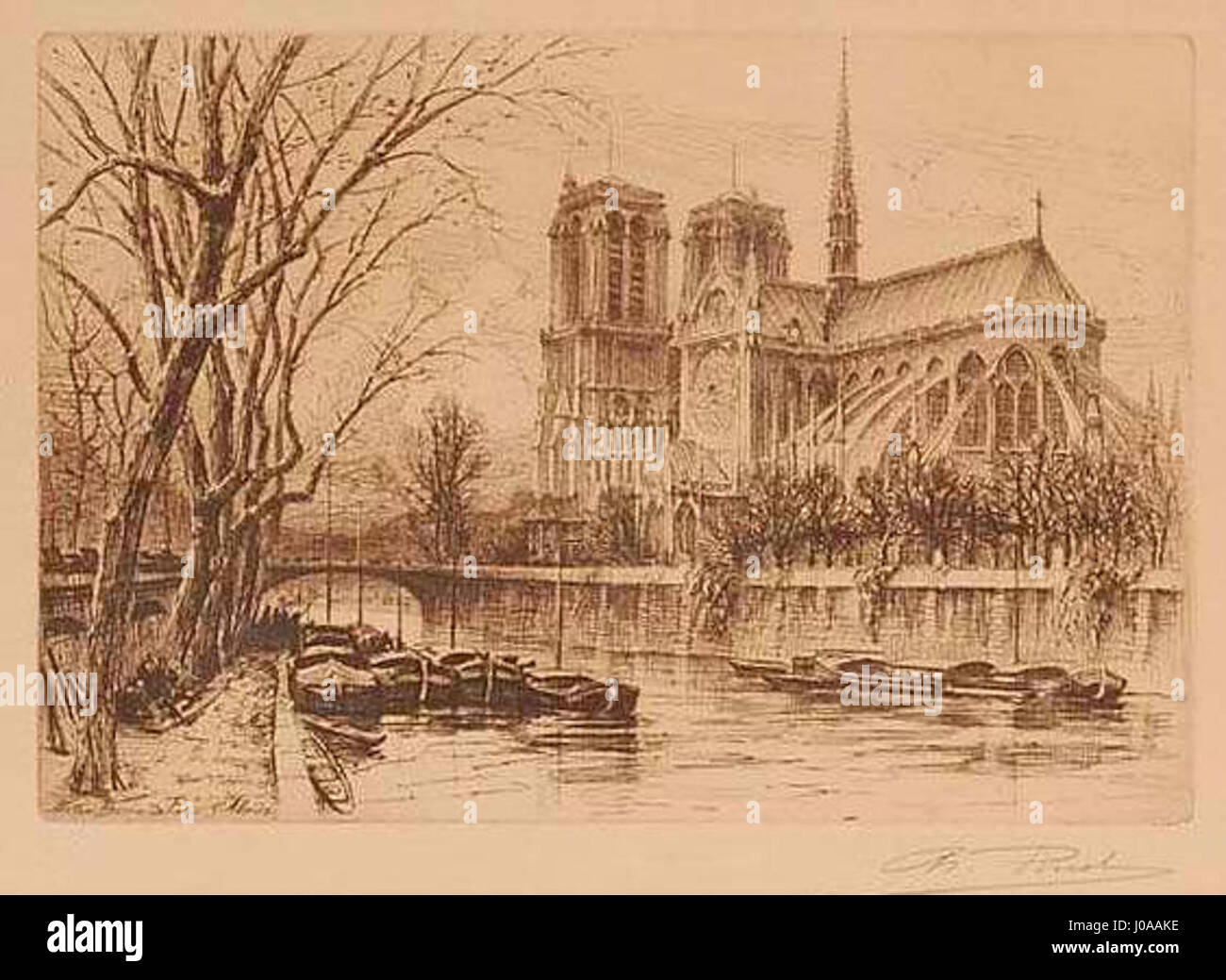 This view of Paris’s Notre-Dame Cathedral from the Pont de l'Archevêché ...