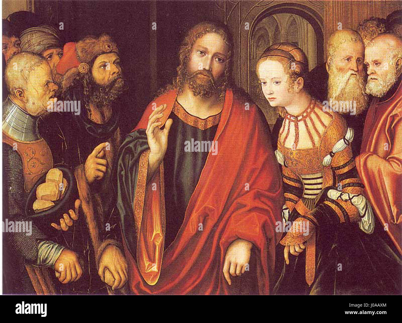 Lucas Cranach’s 1520 painting 'Christus und die Ehebrecherin' depicts the biblical scene of ...