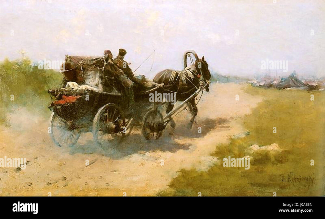 This painting by Kedzierski depicts a traditional Tatar cart ...