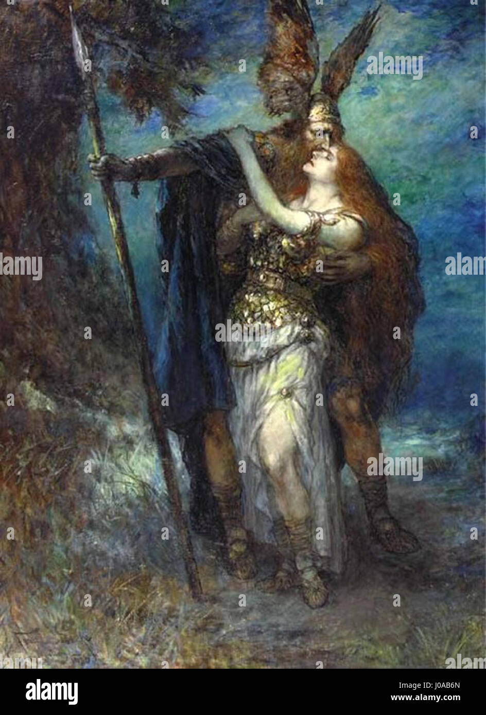 Ferdinand Leeke's 'Wotan and Brünnhilde' from 1930 depicts a dramatic ...