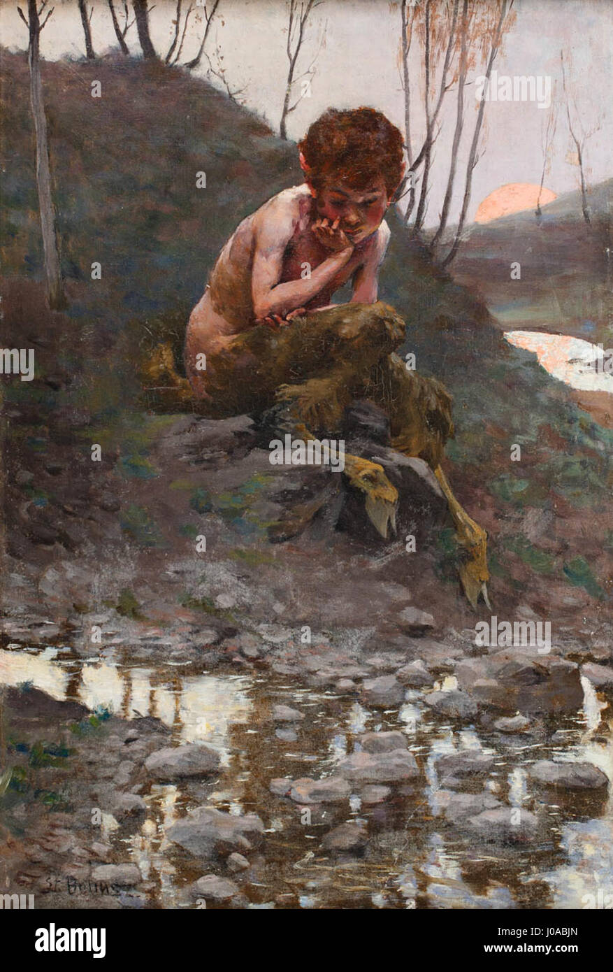 A work depicting a small faun, a mythical creature from Greek mythology ...