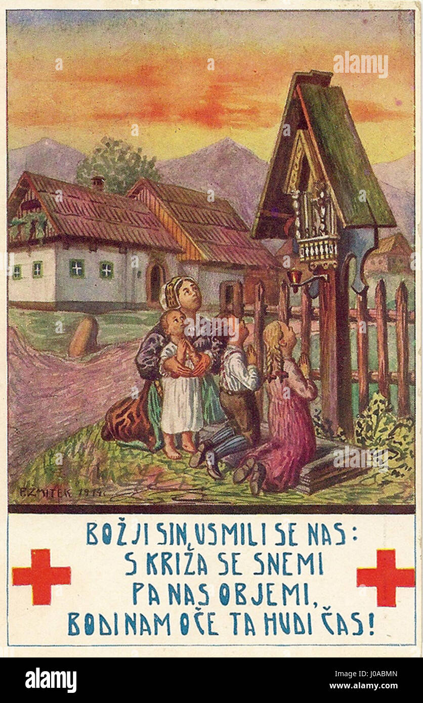 'Razglednica rdecega kriza' from 1914 is a postcard representing the ...