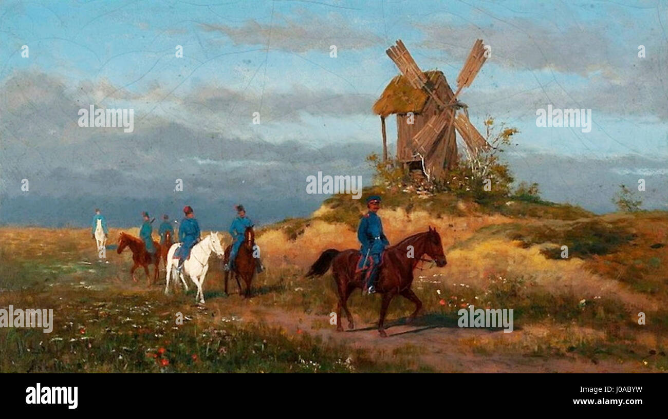 'Los Cossacks before the windmill' is a dramatic portrayal of Cossack ...