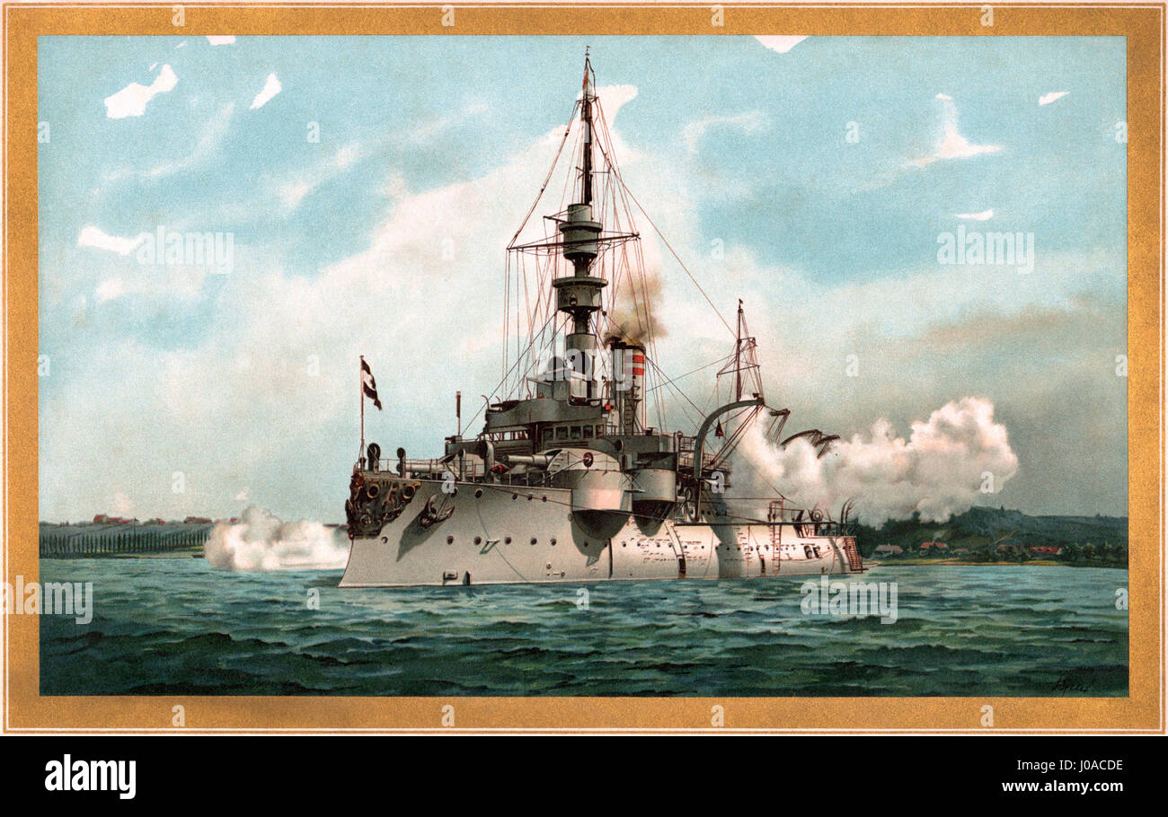 A chromolithograph from 1896 by A. Graf, depicting the German coastal ...