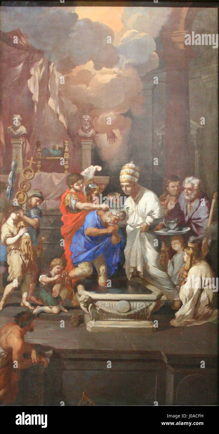 A painting by Pierre Puget titled 'Le Baptême de Constantin,' depicting ...