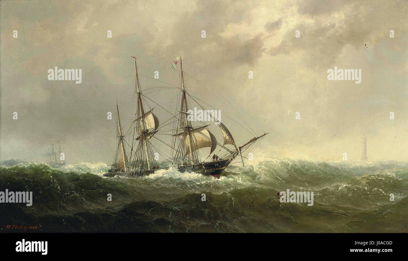 Vilhelm Melbye's 'En tre-mastet bark rebet ned i hårdt vejr' (The Three ...