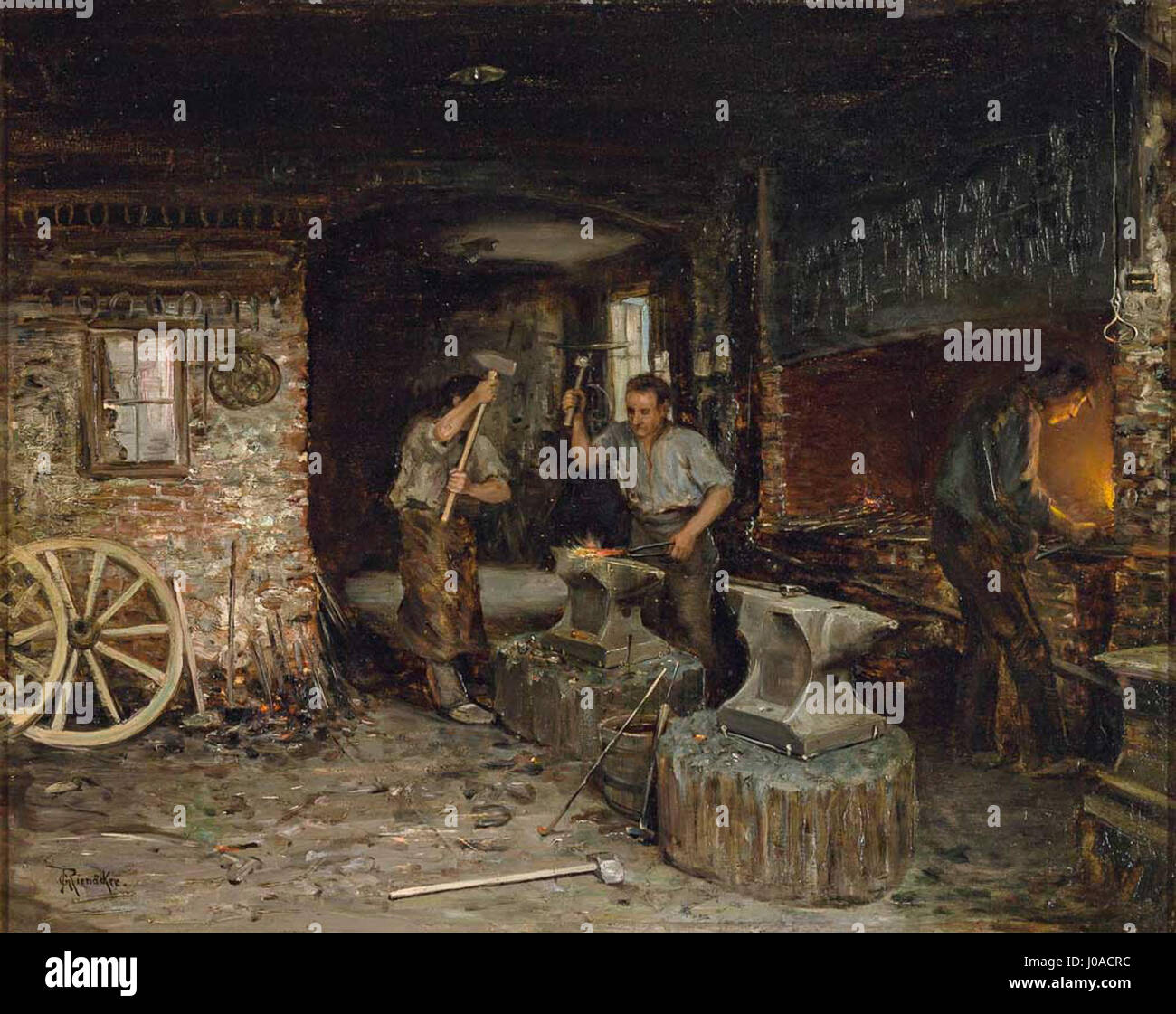 Gustav Rienäcker's 'Blick in eine Schmiede' (View of a Blacksmith Shop ...