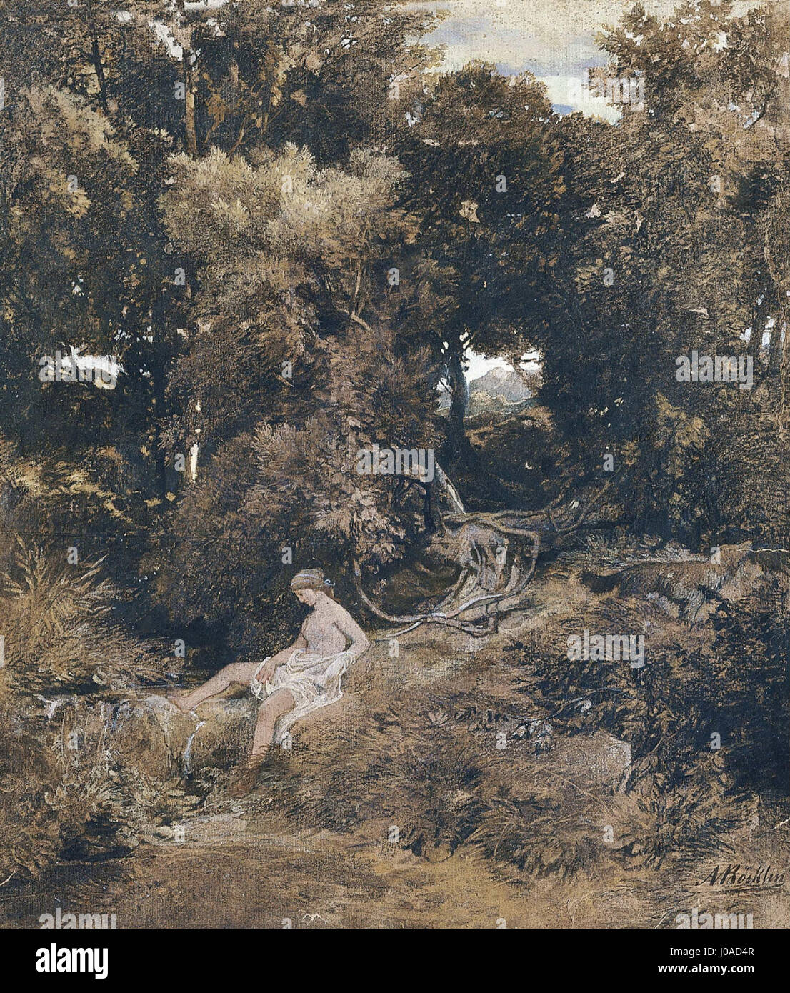 'Nymphe an einem Brunnen' (1855) by Arnold Böcklin depicts a nymph ...