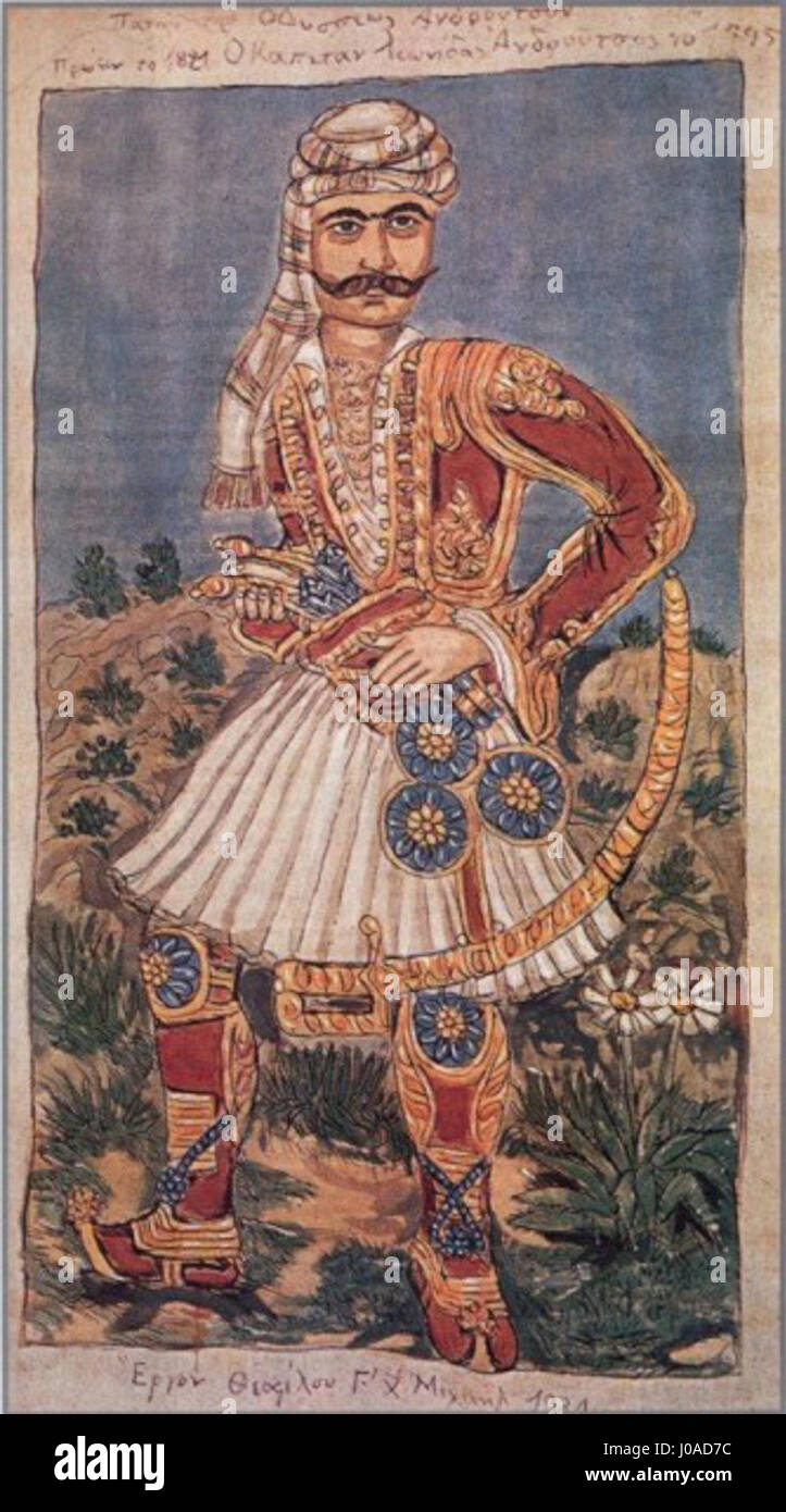 A 1795 painting by Théofilos depicting Captain Andrótsos, a notable ...