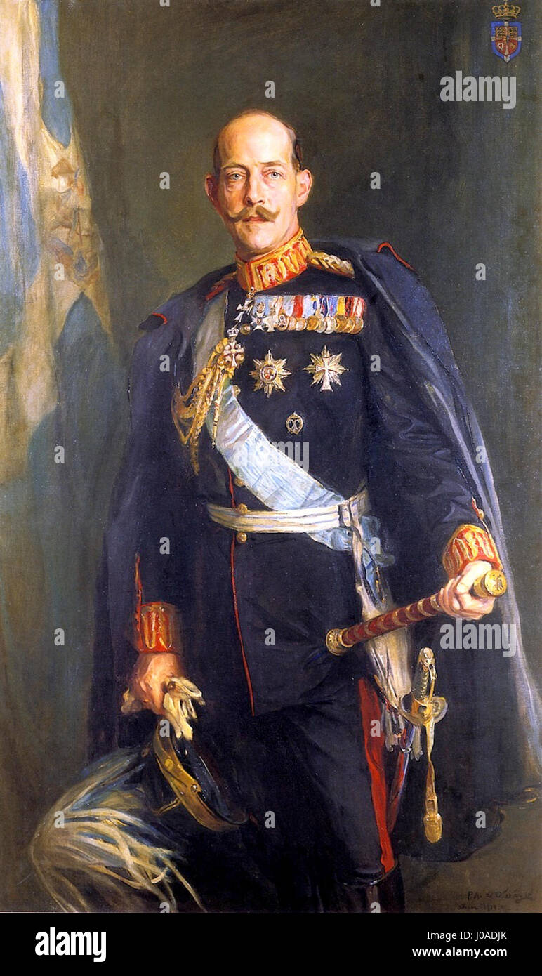 A 1914 portrait by Laszlo of King Constantine I of Greece, depicting ...